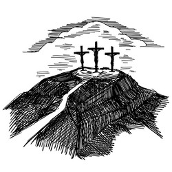 Three crosses on top of mount calvary Royalty Free Vector