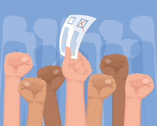 Hands fist lifting vote Royalty Free Vector Image