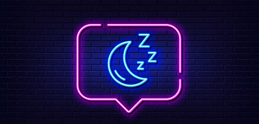 Moon line icon sleep zzz sign neon light glow Vector Image