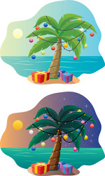 Tropical palm on island with sea waves Royalty Free Vector