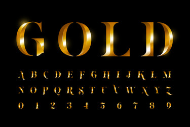 Gold 3d font glossy rich alphabet trendy metal Vector Image