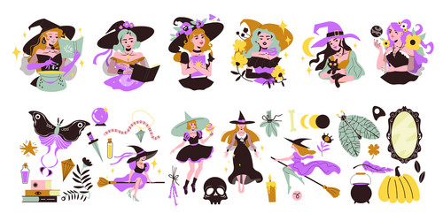 Witches flat set Royalty Free Vector Image - VectorStock