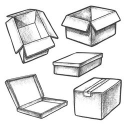 3d cube boxes or realistic cargo containers sketch