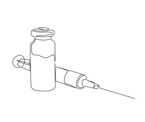 Continuous one line drawing of syringe and vial Vector Image