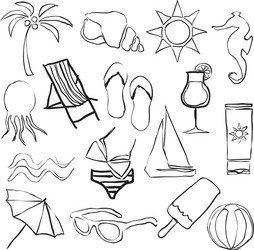 Beach summer doodle collection Royalty Free Vector Image