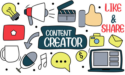 Hand drawn content creator digital marketing vlog Vector Image