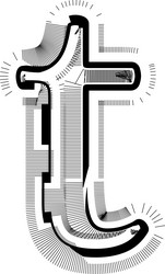 Modern abstract striped design with lines letter t