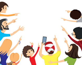 Four animated kids sitting looking up with happy Vector Image