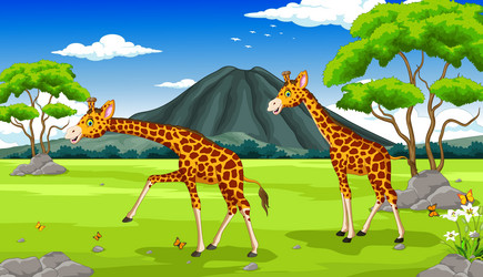 Happy animals cartoon on the nature scene Vector Image