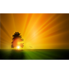 Abstract rural landscape with rising sun Vector Image