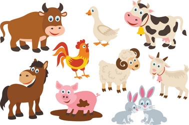 Basic rgbset isolated cute farm animals Royalty Free Vector