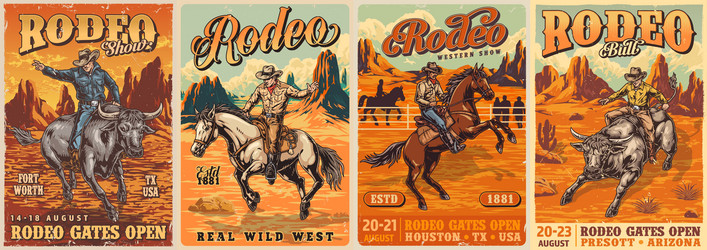 Cowboy rodeo colorful set stickers Royalty Free Vector Image