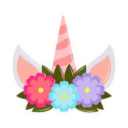 Unicorns horn with flowers and eyelashes card Vector Image