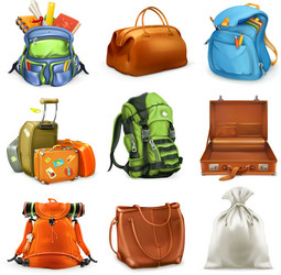 Schoolbag backpack with school supplies 3d icon Vector Image