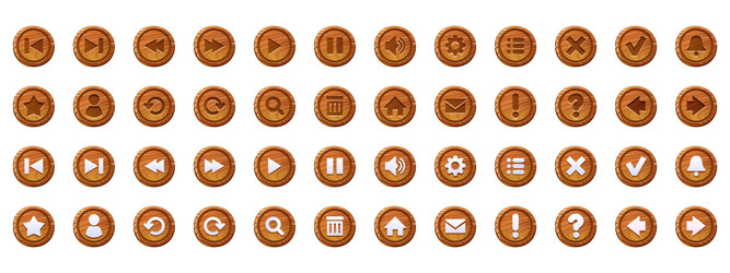 Cartoon wooden buttons set Royalty Free Vector Image