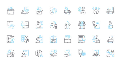 Transport agency linear icons set fleet Royalty Free Vector