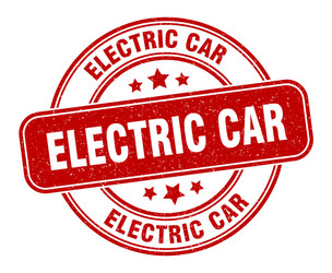 Electric car stamp label round Royalty Free Vector Image