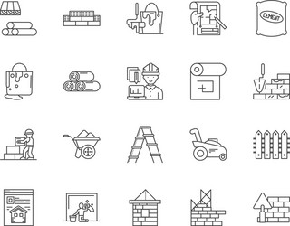 Builders merchants line icons and signs Royalty Free Vector