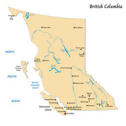 Administrative map of british columbia canada Vector Image
