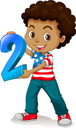 Cute boy holding number two Royalty Free Vector Image