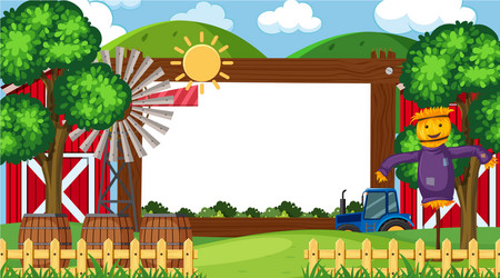 Border template with barn and tractor on farm Vector Image