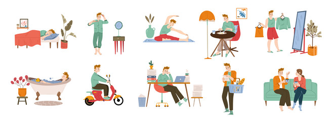 Man routine daily life schedule habits set Vector Image