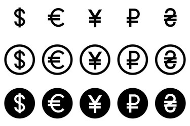 Currency signs different countries set Royalty Free Vector