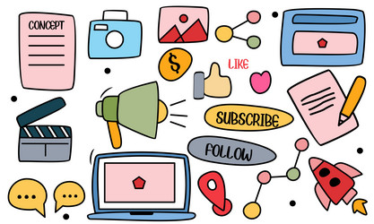 Hand drawn content creator digital marketing vlog Vector Image