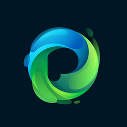 Letter p eco logo with green gradient and leaf in Vector Image