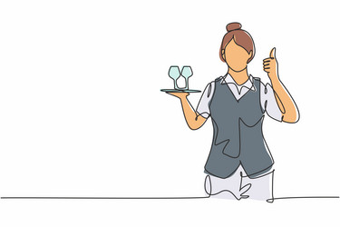 Waitress continuous one line drawing minimalist Vector Image
