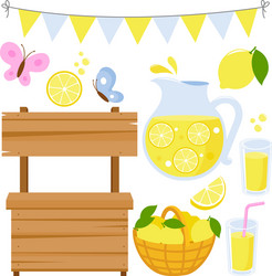 Cartoon lemonade vendor booth market wooden stand Vector Image