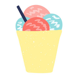 Giggle face ice cream cup character with doodle Vector Image