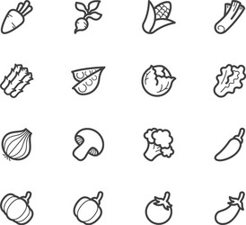 Cute vegetable icon set solid style Royalty Free Vector