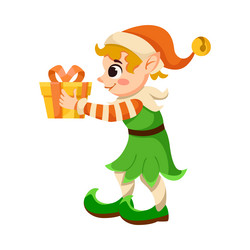 Funny girl elf character with wrapped gift box Vector Image