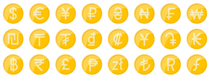 World currency coins signs different Royalty Free Vector