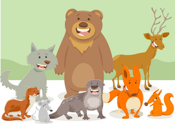 Cute cartoon wild animals species characters set Vector Image