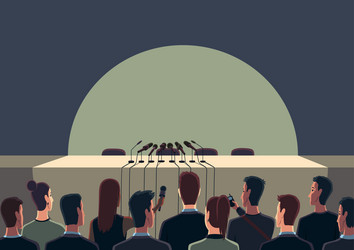 Press conference table or tribune with microphones