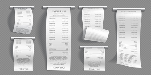 Realistic set of shop receipts on transparent Vector Image