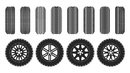 Tire wheels realistic outline set icon Royalty Free Vector