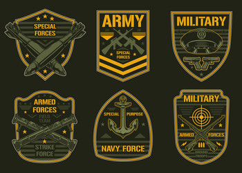 Military soldiers set colorful sticker Royalty Free Vector