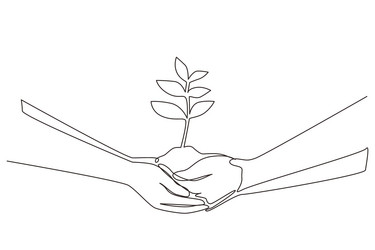 Continuous one line drawing two hands carrying Vector Image