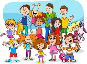 Children characters group cartoon Royalty Free Vector Image