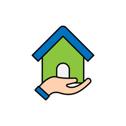 Home with hand logo icon design Royalty Free Vector Image