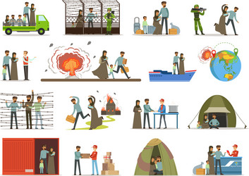 Refugees family illegal immigrants political Vector Image