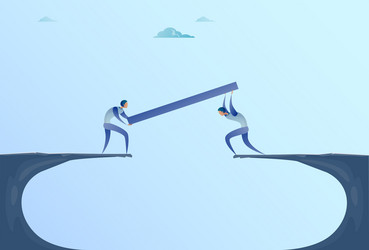 Business team building bridge over cliff Vector Image