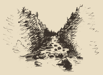 Landscape drawing river flow and vegetation Vector Image