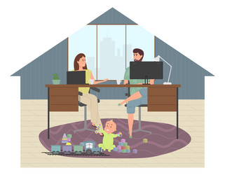 Parents work at home a computer and laptop Vector Image
