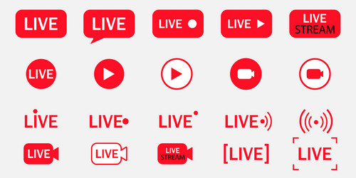 Set live stream red icons online streaming Vector Image