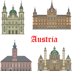 Architecture landmarks of austria icons Royalty Free Vector