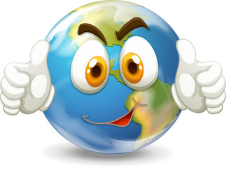 Blue planet with happy face Royalty Free Vector Image